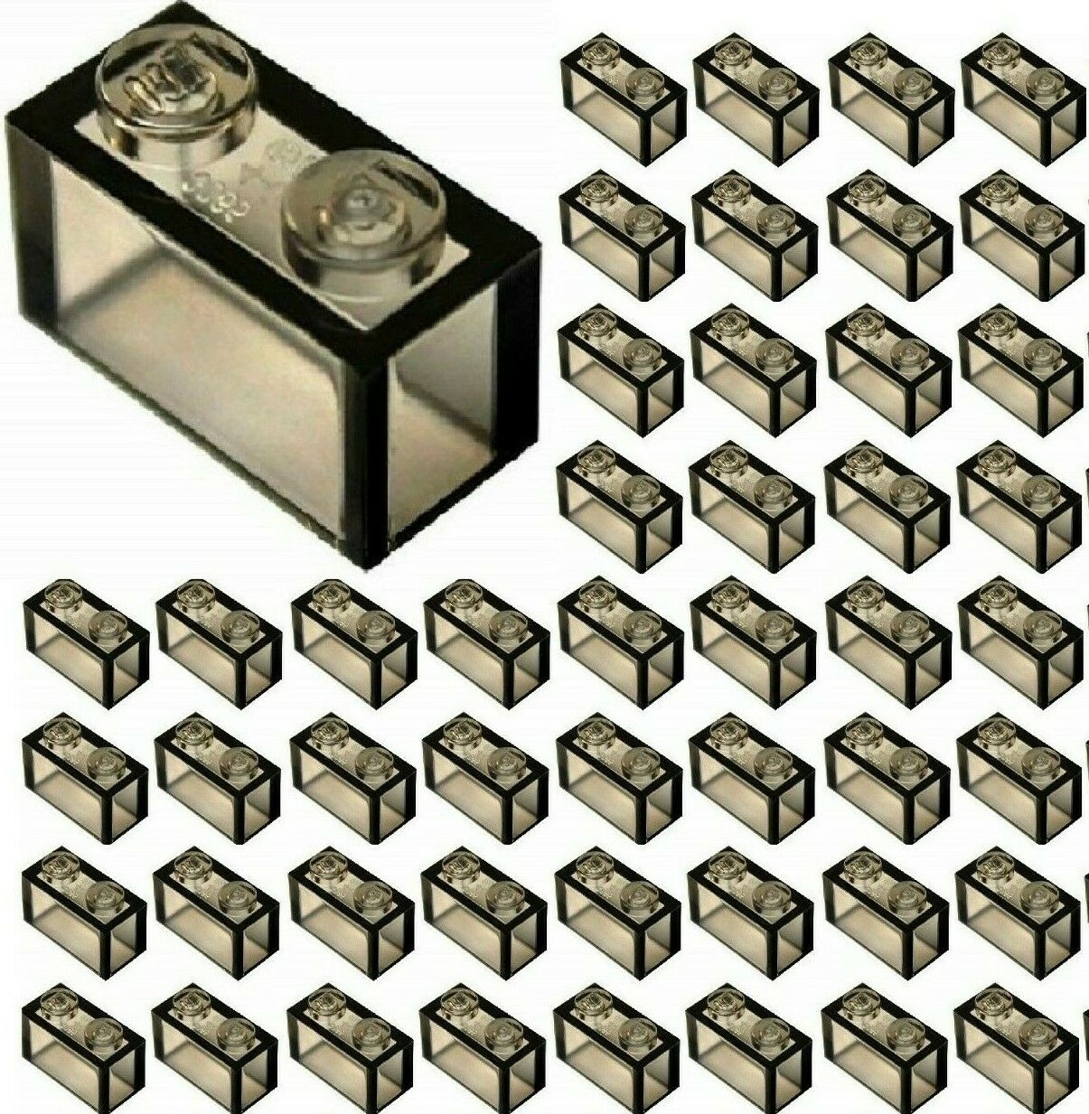 ☀️NEW LEGO 50x TRANS-BLACK 1X2 Bricks Transparent Clear Translucent ...