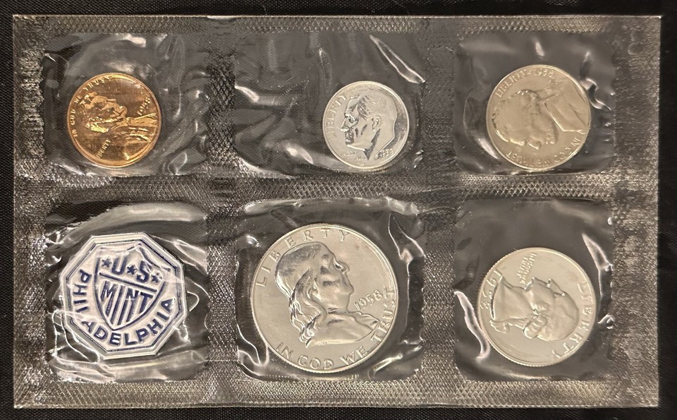 1958 US Mint Proof Set, Intact Flap - Not Cut Open, No Stickers Writing ...