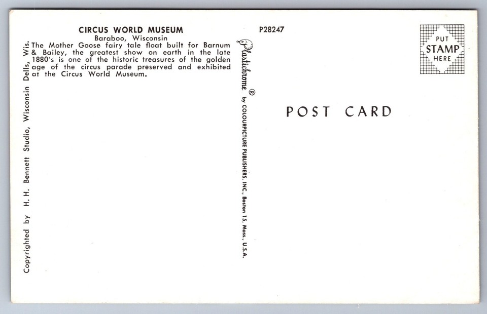 Postcard Baraboo WI Circus World Museum Mother Goose Float Barnum ...