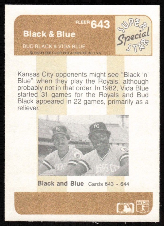 1983 Fleer Vida Blue Kansas City Royals #643 | eBay