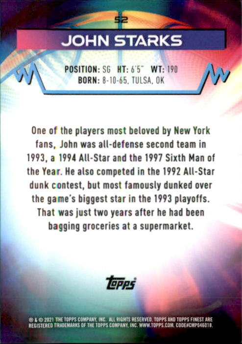 John Starks 2021 Topps Finest Card #52 | eBay