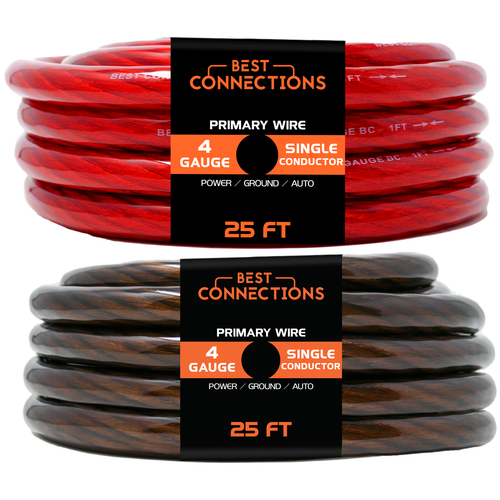 BEST CONNECTIONS 4 Gauge Black & Red Translucent Car Power & Ground ...