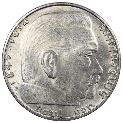 1936 German 2 Mark Third Reich Circulated AU+ Details Cleaned A2190 ...