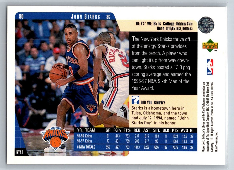 1997-98 Upper Deck Collector's Choice John Starks New York Knicks #90 ...