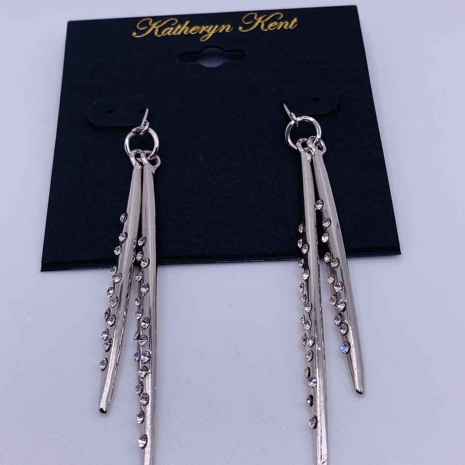 Katheryn Kent Silver Tone Long Bead Rhinestone Dangle Earrings New | eBay