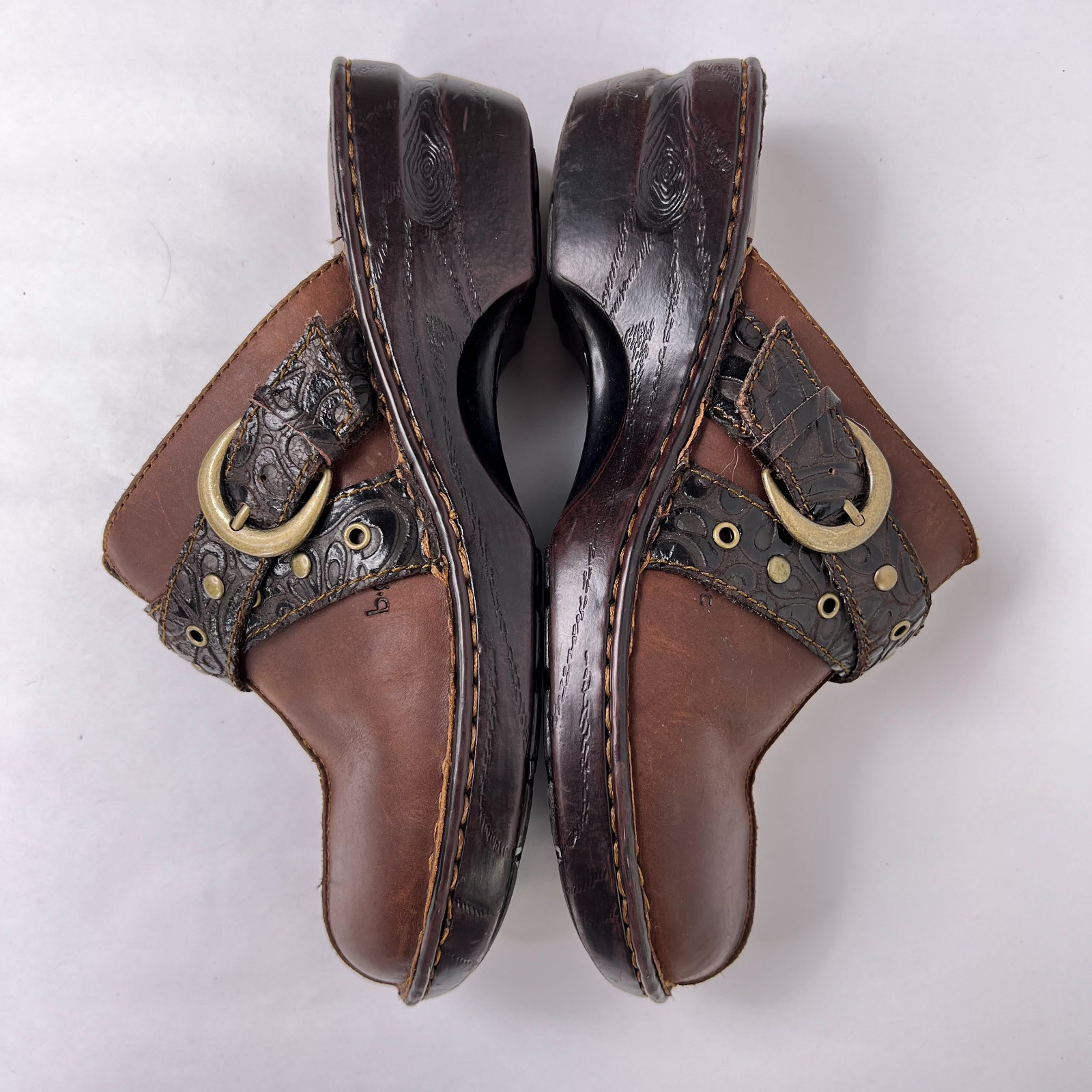 BOC Born Karley Clog Mule Brown Tooled Leather Buckle… - Gem