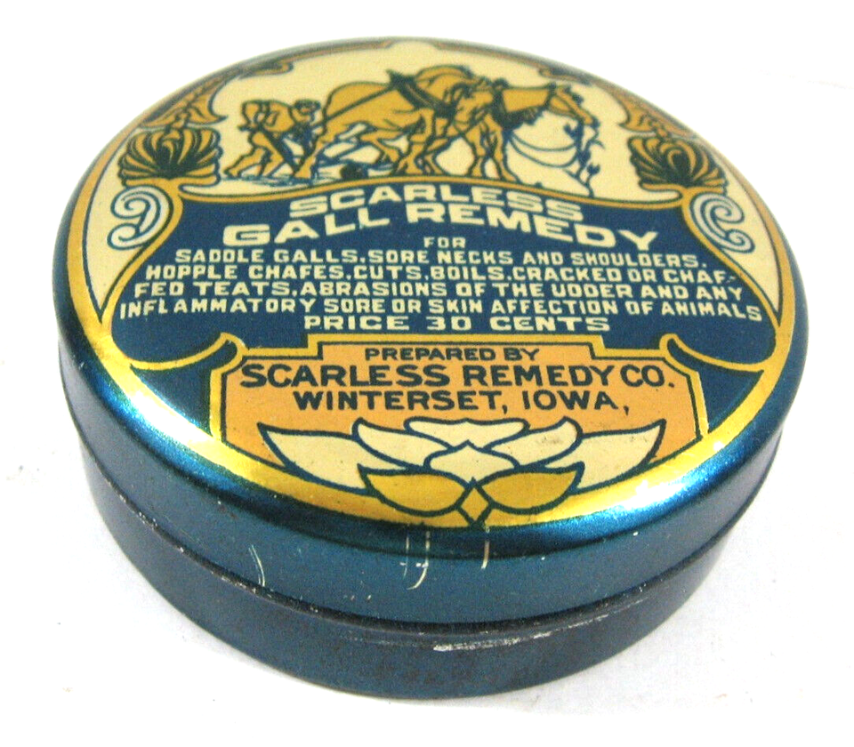 Vintage Scarless Gall Remedy Tin Scarless Remedy Co Winterset Iowa Old ...
