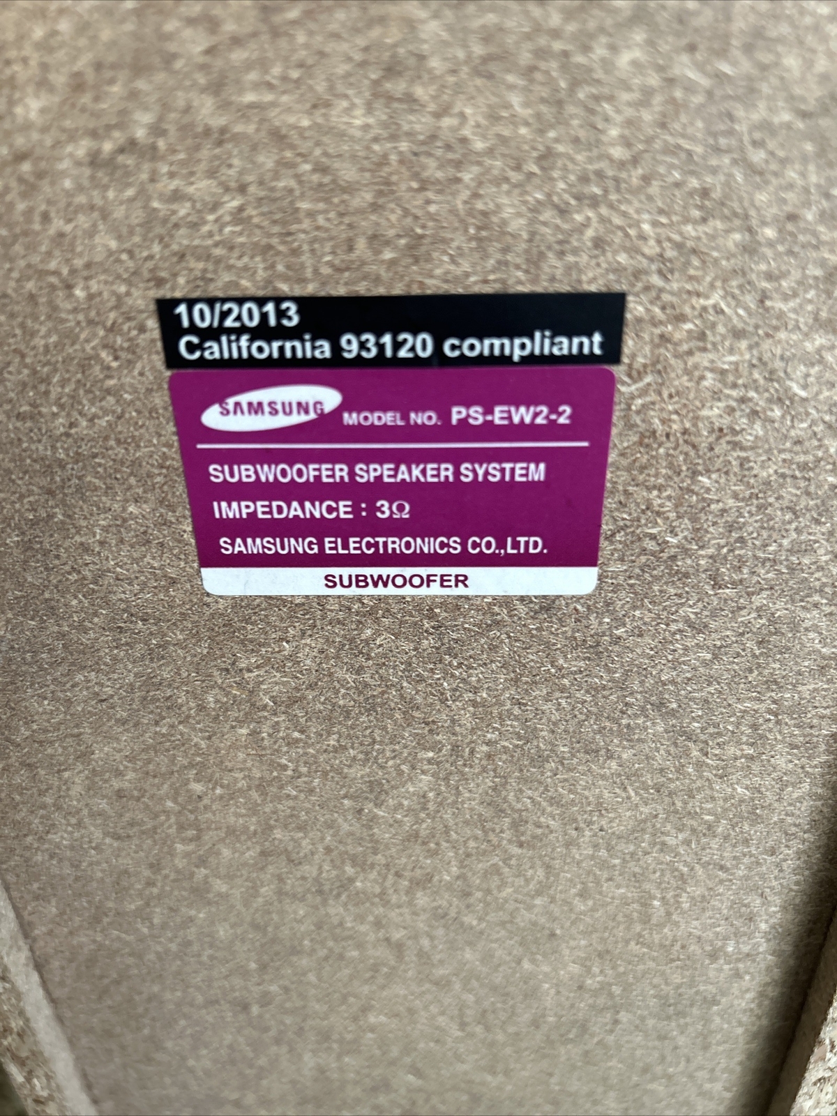 Samsung PS-EW2-2 Non Powered Passive Subwoofer Speaker Sub Home Theater ...