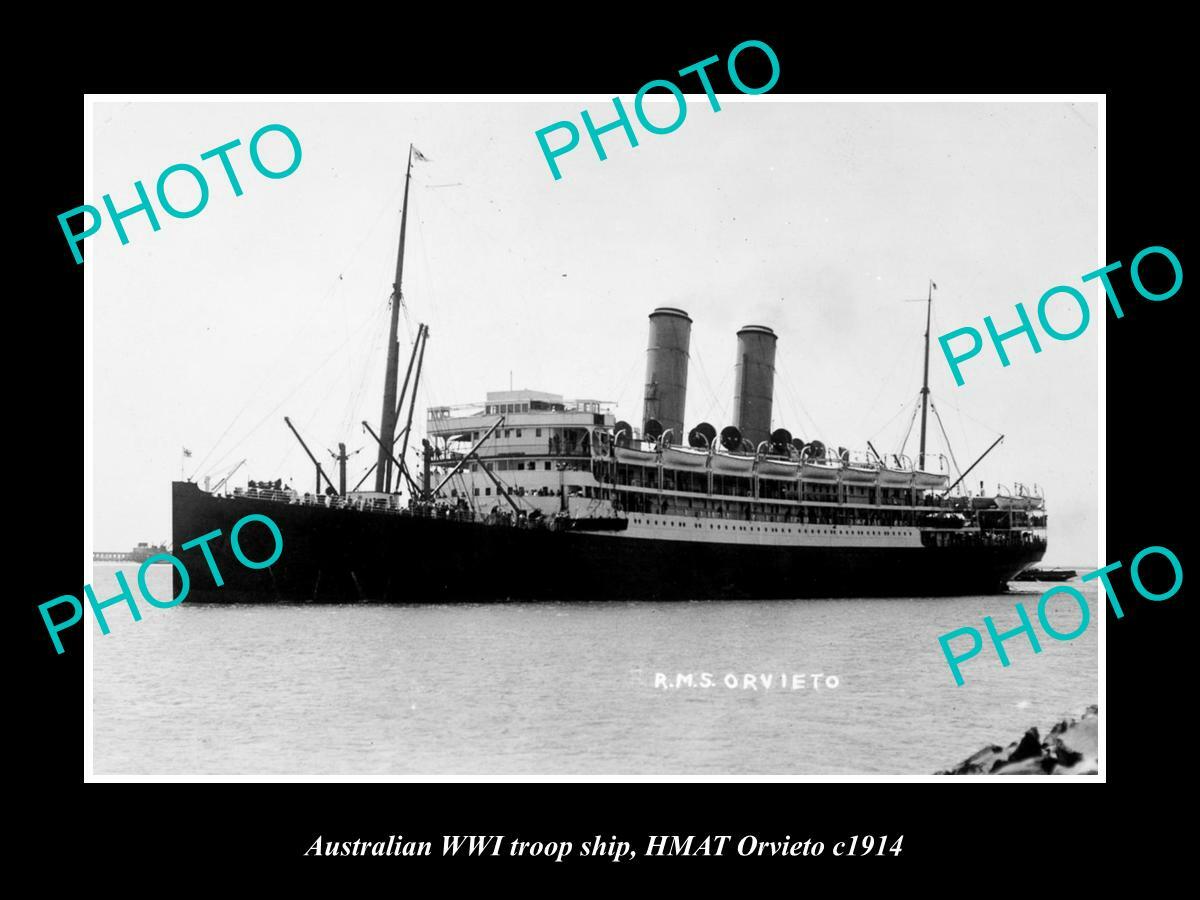 OLD POSTCARD SIZE PHOTO OF AUSTRALIAN NAVY WWI TROOP SHIP HMAT ORVIETO ...