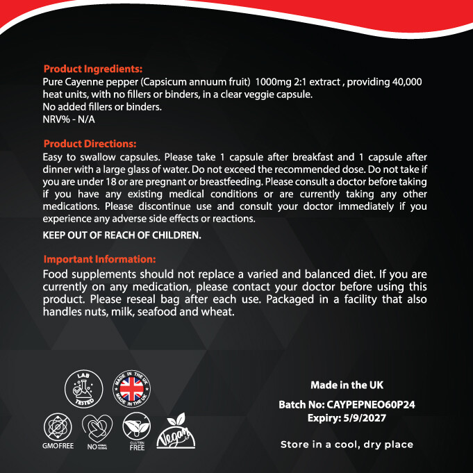 Cayenne Pepper Capsaicin Capsicum Extract Capsules 1000mg No Fillers No ...