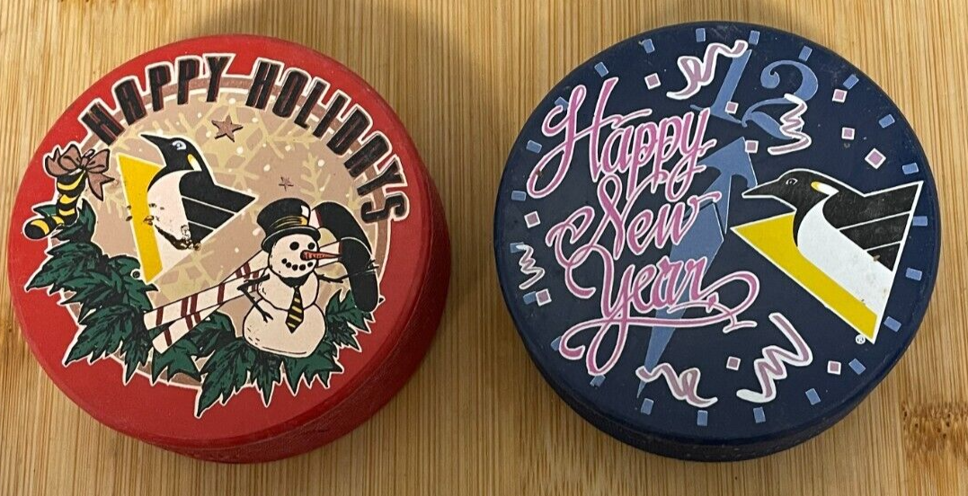 PENGUIN Holiday Hockey Puck Lot 2- NHL HAPPY PUCKS "HAPPY HOLIDAYS ...