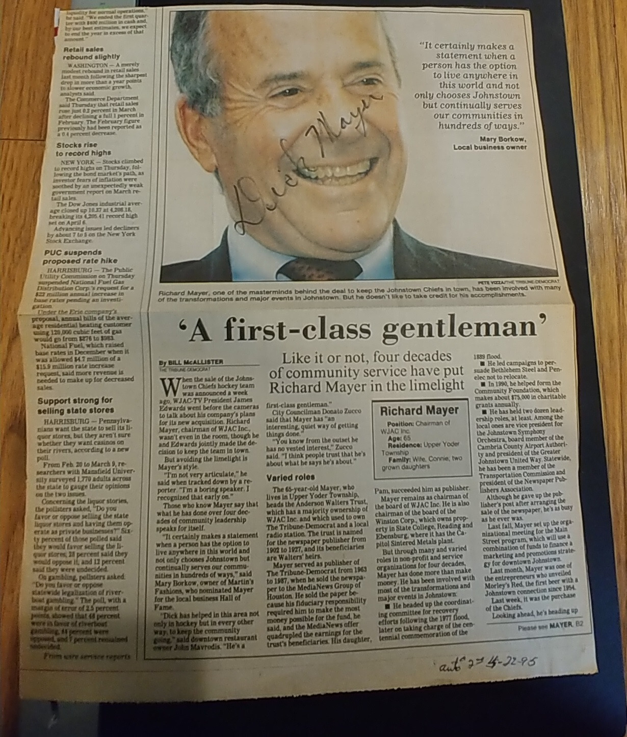 Richard Mayer Autographed Newspaper Photo WJAC Chairman Chiefs | eBay