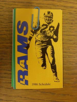 1986 American Football Fixture Card: Los Angeles Rams - NFL Schedule ...