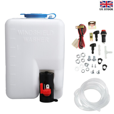 12V Windscreen Windshield Washer Fluid Bottle/Tank Kit with Pump, Jets ...