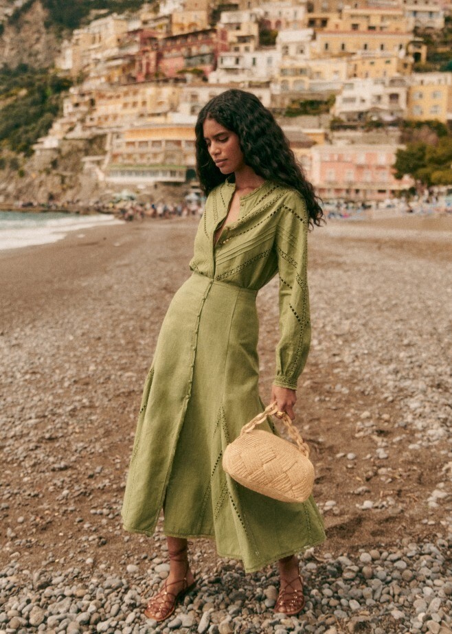 Sezane Jolane Olive Floral Eyelet Embroidered Midi Skirt Olive M-38 New ...