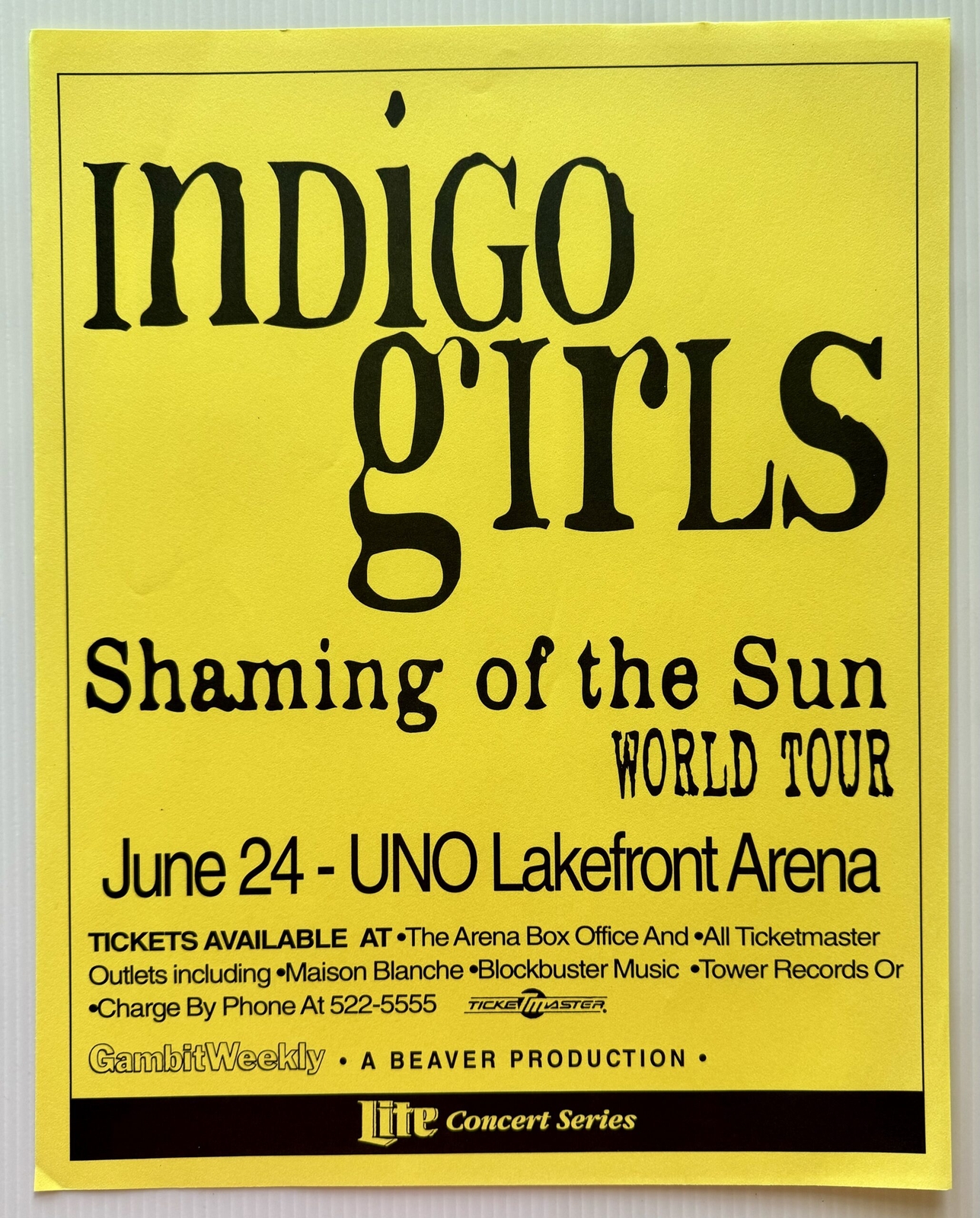 Indigo Girls Concert Poster 1997 New Orleans Shaming of the Sun World ...