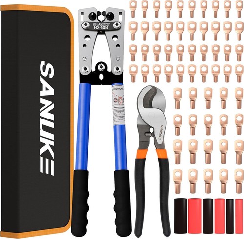 Sanuke Battery Cable Lug Crimping Tool Kit with Cable Cutter 60pcs Ring ...