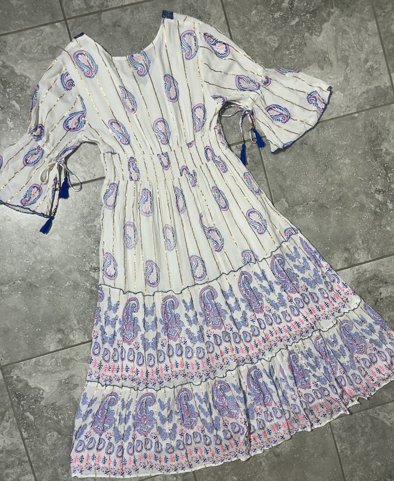 Me 2 Magic Anthropologie Metallic Sequin Tiered Maxi Dress Boho Y2K ...