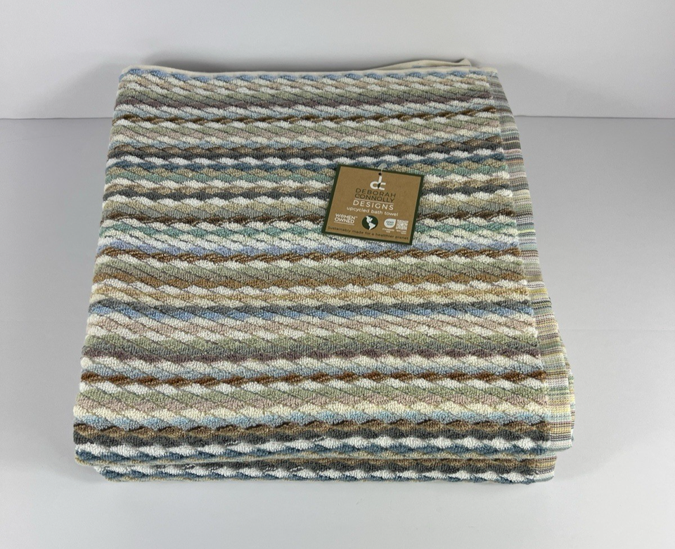 Deborah Connolly Bath Towel Set Green Blue Striped Textured Fall Decor ...