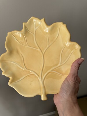 AVELLINO By Tabletops Gallery Butter Yellow 9" Leaf Shaped Plate Hand ...