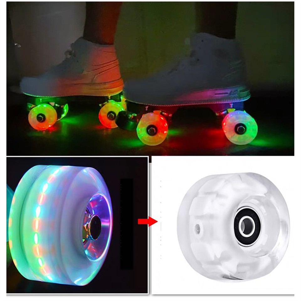 Light Up Roller Skate Wheels LED Quad Wheels with Bearings & Wrench 58 ...