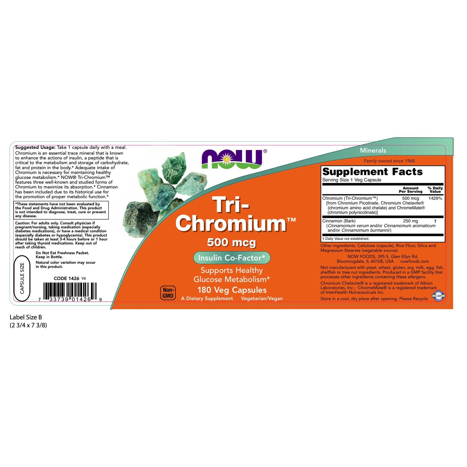 Now Foods Tri-Chromium Picolinate Chrome, Polynicotinate Chélate Veg ...