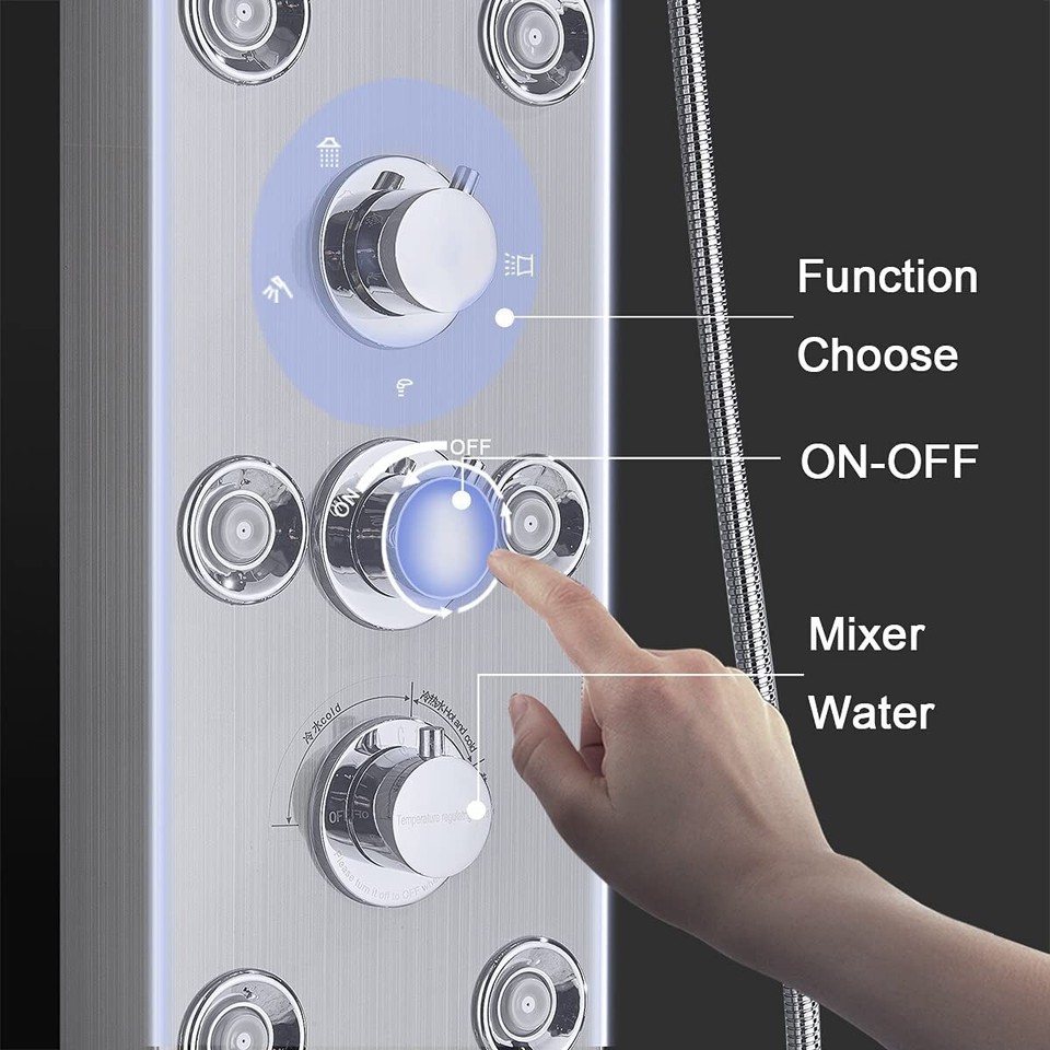 LED Rain&Waterfall Shower Panel Tower System Body Massage Jets W/Hand ...