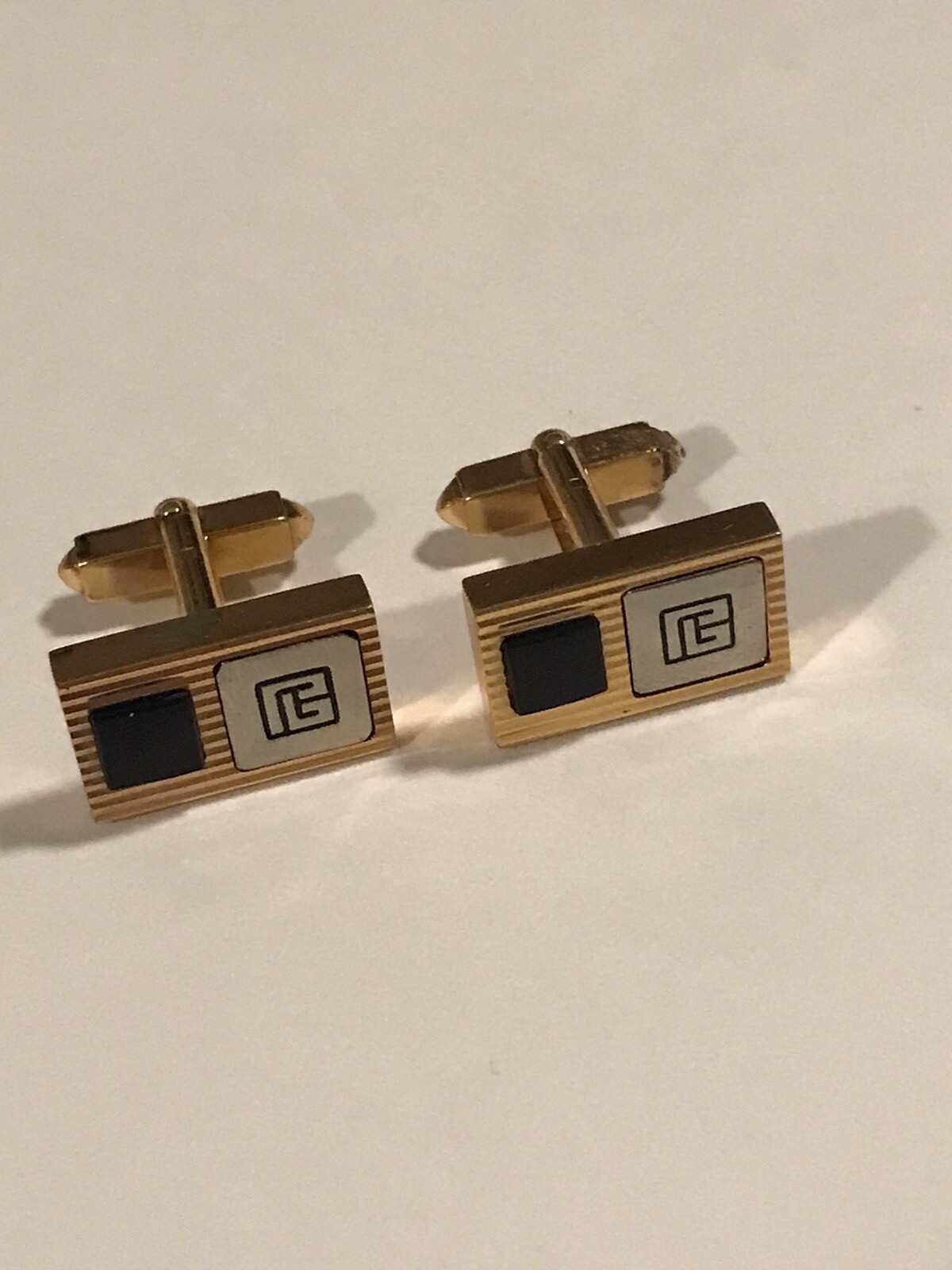 Pierre Balmain Cufflinks Gold Plated Monogram Onyx F… - Gem