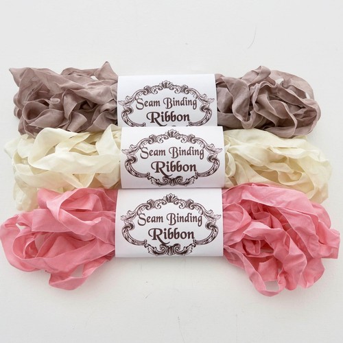 Seam Binding Ribbon-Scrunched Rayon Crinkled Ribbon - Brown-Cream-Pink ...