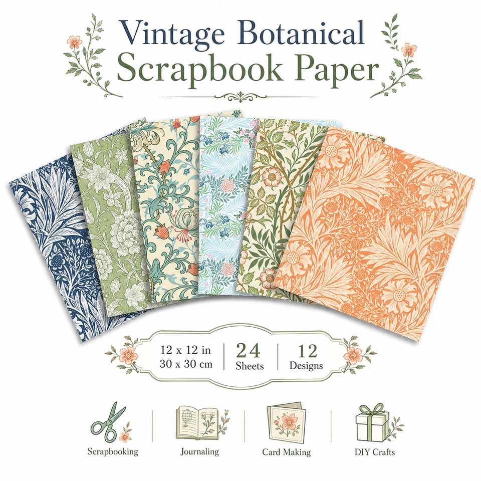 24 Sheets William Morris Pattern Paper 12'' x Vintage Floral Scrapbook ...
