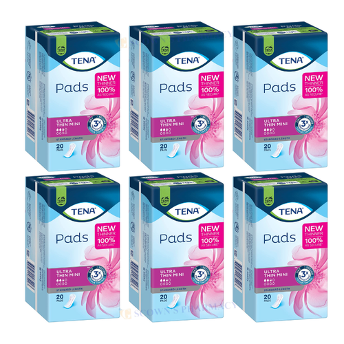 6 x TENA Pad Ultra Thin Mini Standard Length Discreet & Secure 20 Pack ...