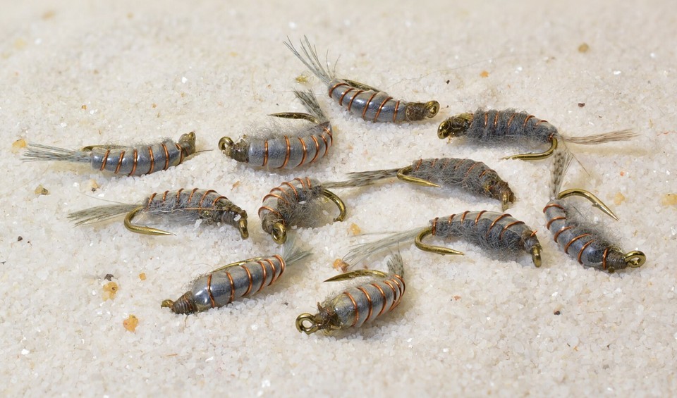 12 Flies - Scuds Nymph Fishing Fly - Gray - Mustad Signature Hooks | eBay