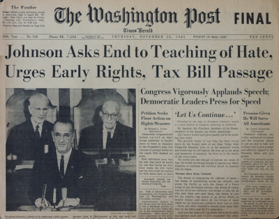 WASHINGTON POST NEWSPAPER 28 NOV 1963 . JFK ASSASSINATED NEW PRESIDENT ...