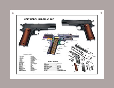 U.S.Army Colt 1911 Cal .45 ACP Manual Exploded Parts Diagram Sign 8"x10 ...