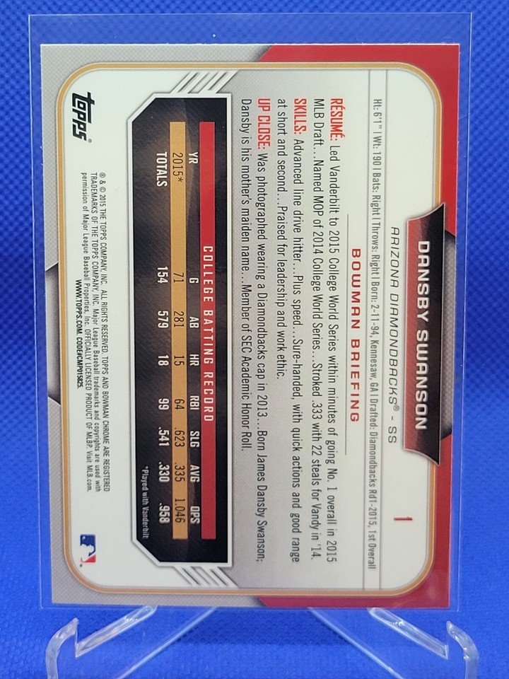 2015 Bowman Chrome Draft Dansby Swanson #1 1st Bowman Chicago Cubs | eBay