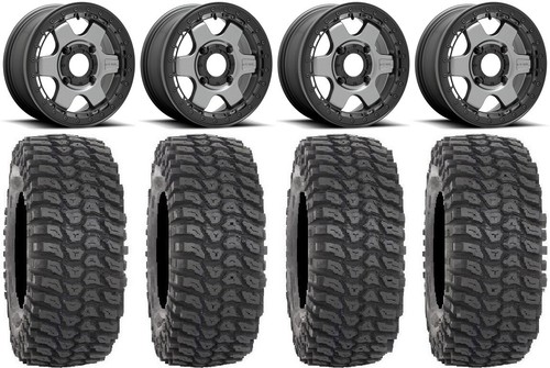 Fuel Block Beadlock 15" Wheels Gunmetal 35" XCR350 Tires Sportsman RZR ...