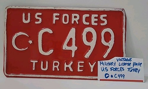 US Forces C499 Turkey License Plate Miltary Metal Red & White Vintage ...