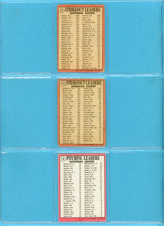 1969 Topps Complete Set of 12 1968 League Leader Baseball Cards Low ...