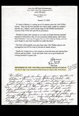 FAN LETTER RESPONSE- GARY KROLL : 1964 PHILADELPHIA PHILLIES, BAS ...