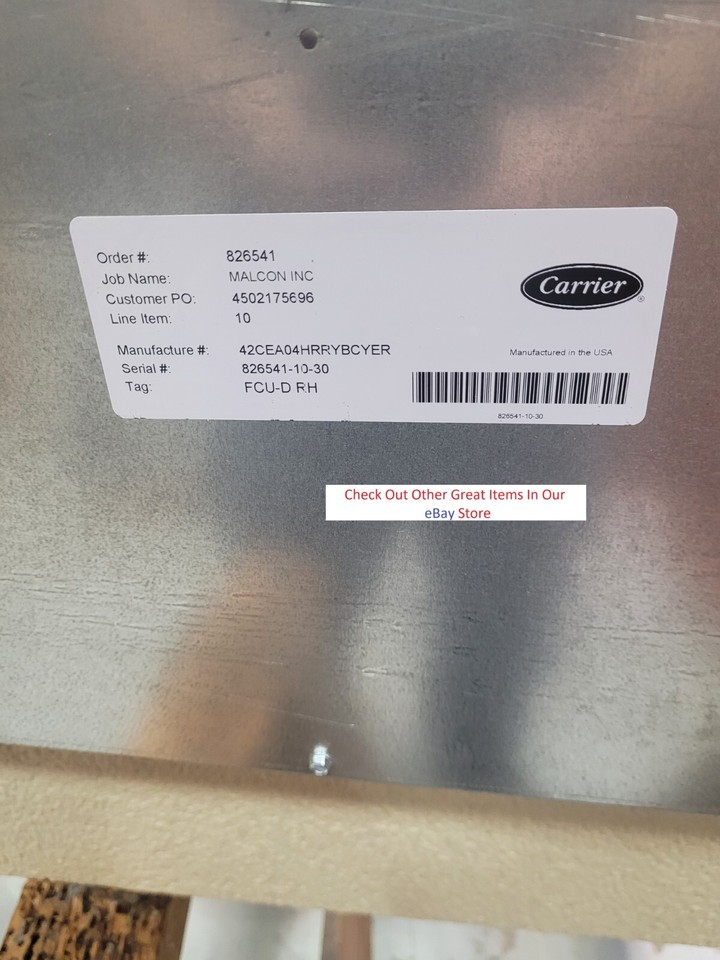 NEW Carrier 42CE Fan Coil Air Conditioner, 400 CFM, 13800 BTU, 277V ECM ...