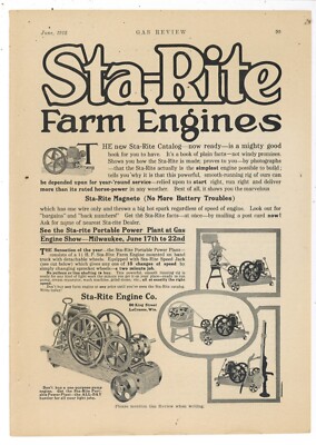 1912 Sta-Rite Engine Co. Ad: Portable Power Plant on Wheels - LaCrosse ...