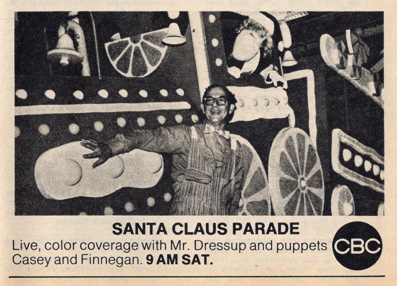 1970 CBC CANADIAN TV AD MR DRESSUP SANTA CLAUS PARADE & PUPPETS CASEY ...