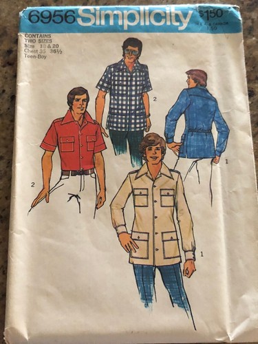 💐 1975 SIMPLICITY #6956 - MEN'S & BOYS RETRO SHIRT PATTERN 18/20 & 42 ...