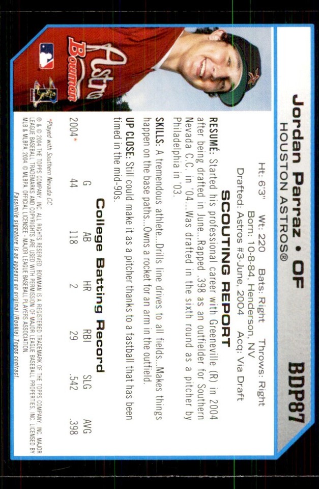 2005 Bowman. Jordan Parraz Baseball Cards #BDP87 | eBay