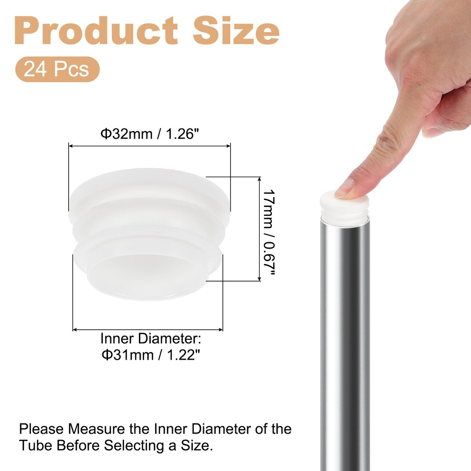 Round Plastic Plug, 24 Pcs 1.25 Inch/32mm Tubing Insert End Caps, White ...