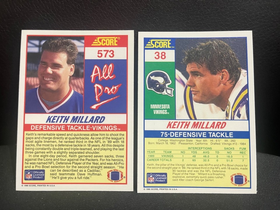 1990 Score All Pro Keith Millard #573 & Base Card #38 Vikings | eBay