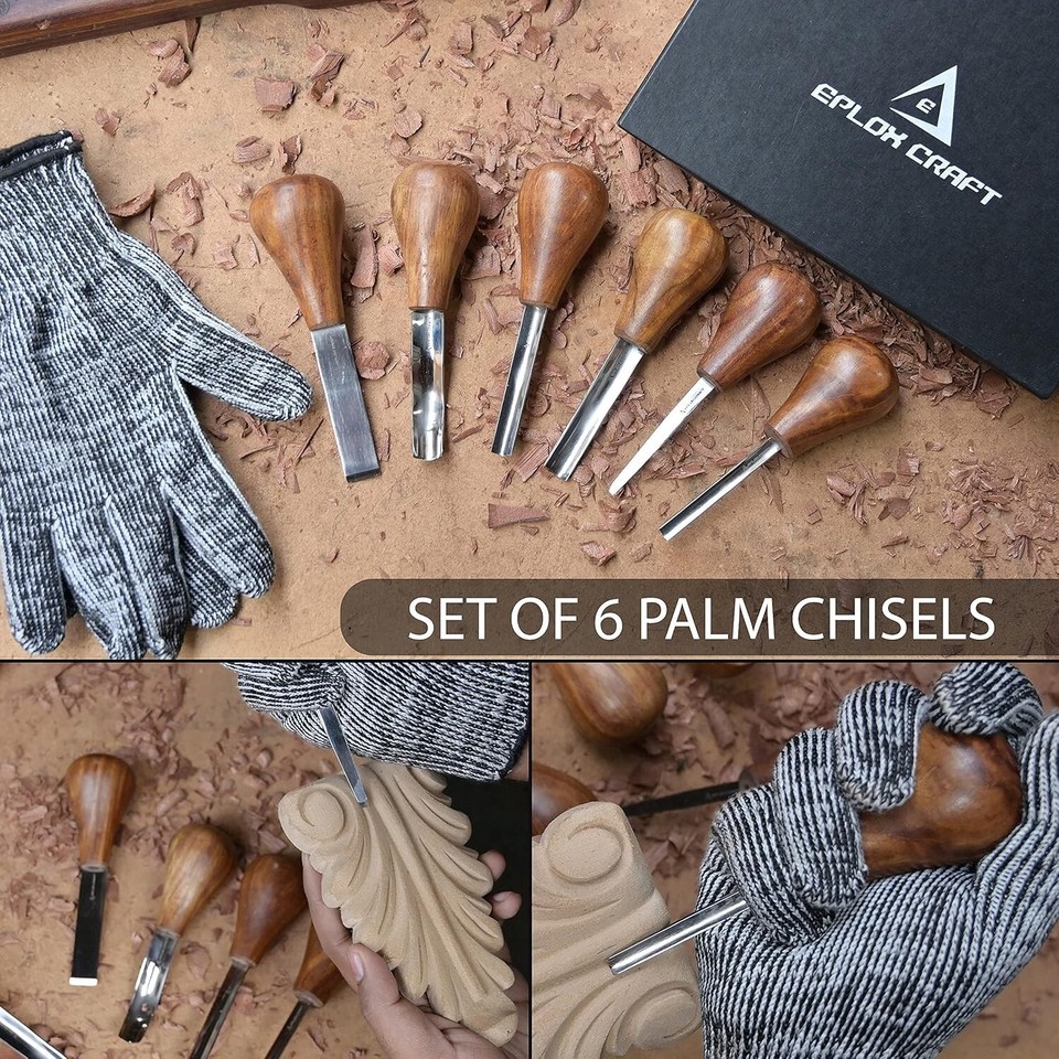 EPLOX CRAFT Premium Wood Carving Tools Set of 6 Ash Wood Handle - NEW ...