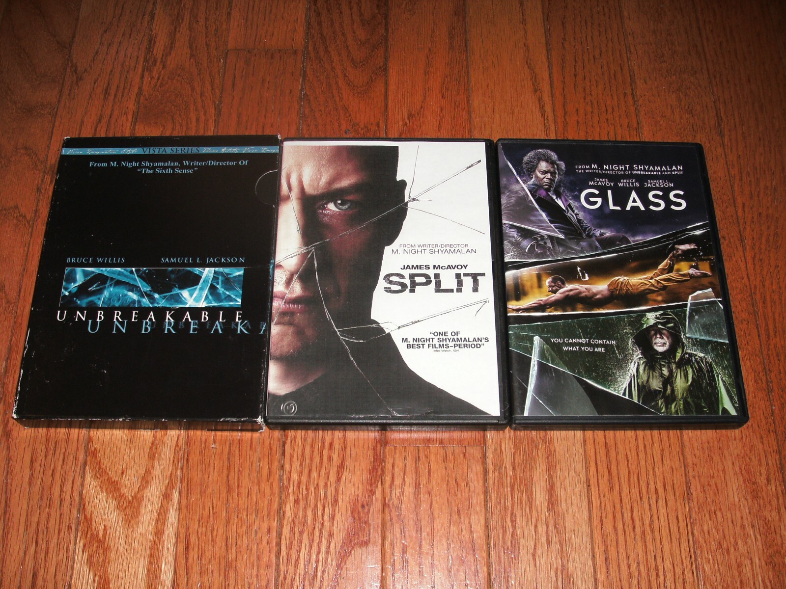 M Night Shyamalan trilogy on DVD. Unbreakable, Split & Glass. Bruce ...