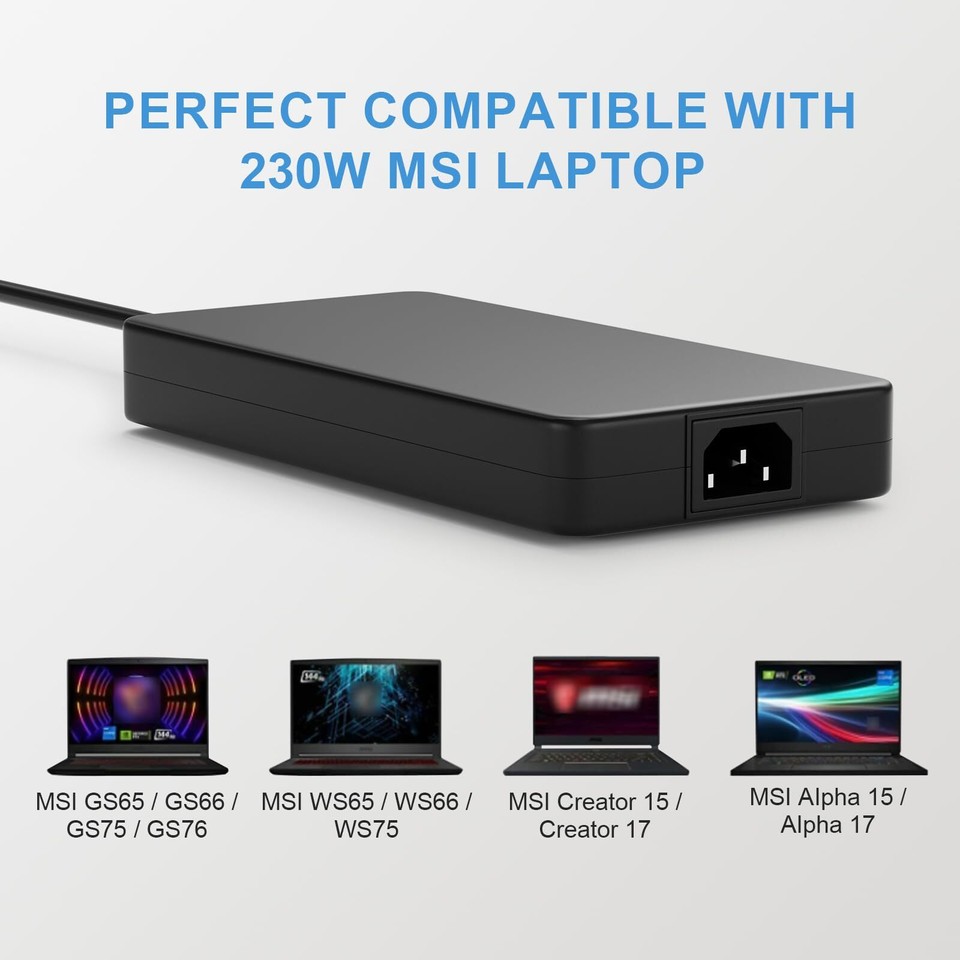 230W 19.5V MSI Laptop Charger for MSI Stealth GS66 GS65 GS76 GS75 WS65 ...