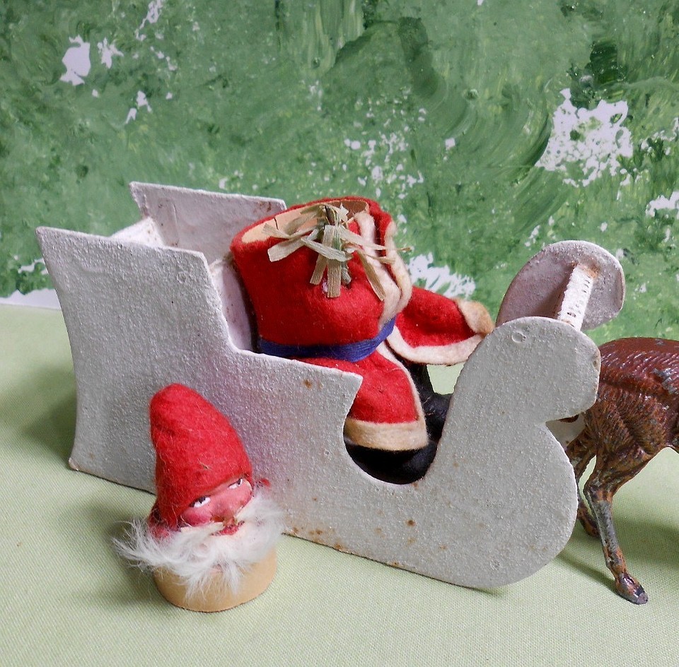 German Santa Candy Container in Sleigh with 2 Reindeer - Germany, Felt ...
